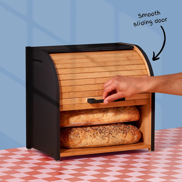 Red Barrel Studio® Bamboo Double Layer Bread Box For Kitchen Countertop, Roll Top Bread Box Wood ...